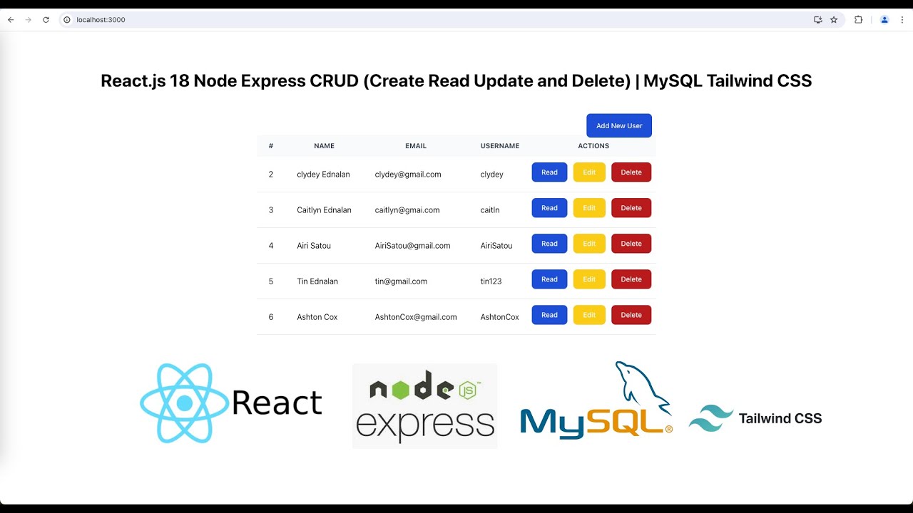 React.js 18 Node Express CRUD (Create Read Update and Delete) | MySQL Tailwind CSS