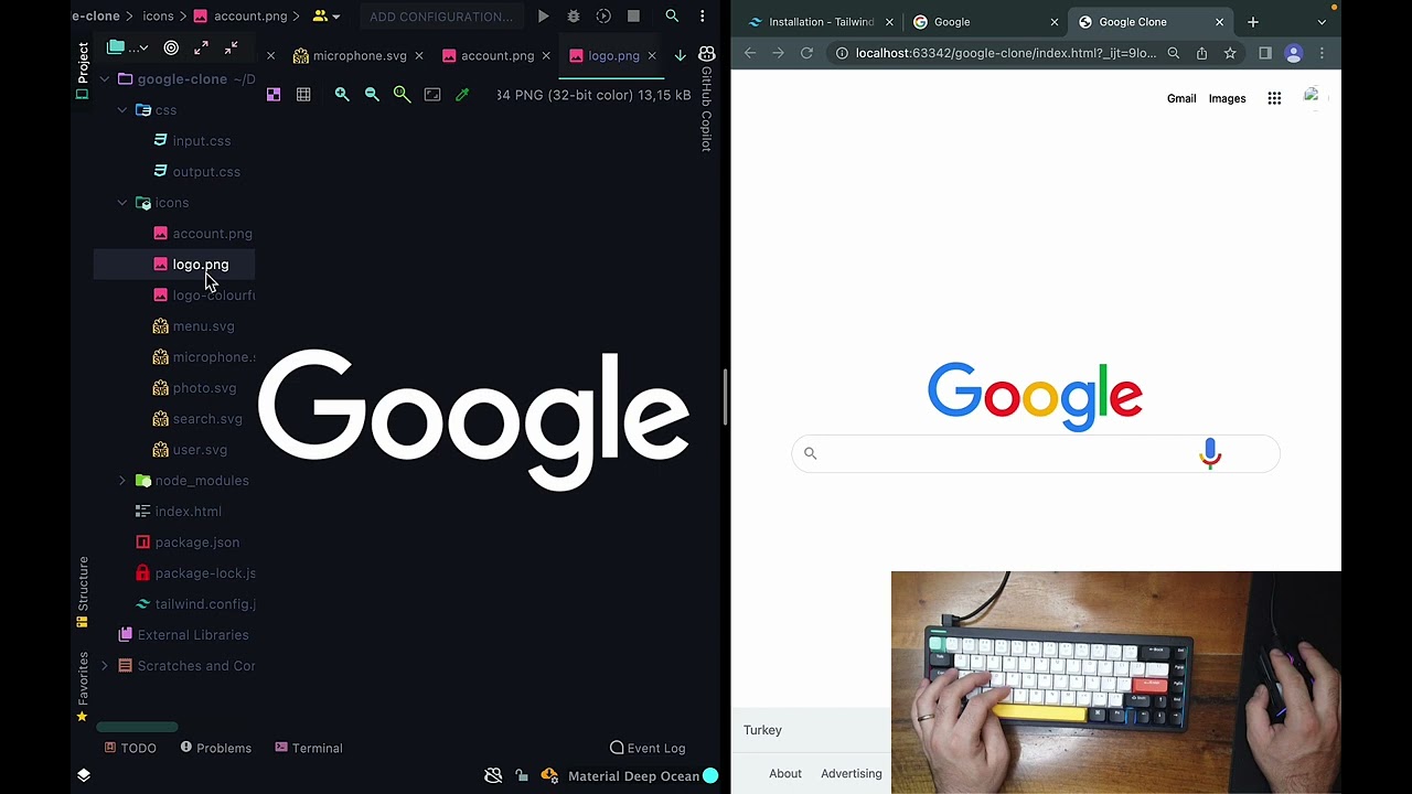 ASMR Programming | Google Clone with HTML/TailwindCSS + Dark Mode [No talking]
