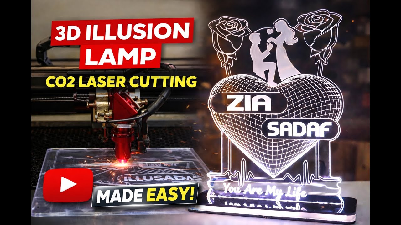 How to make Laser Cut 3D Illusion Lamp | DIY Acrylic LED Night Light Lamp Design