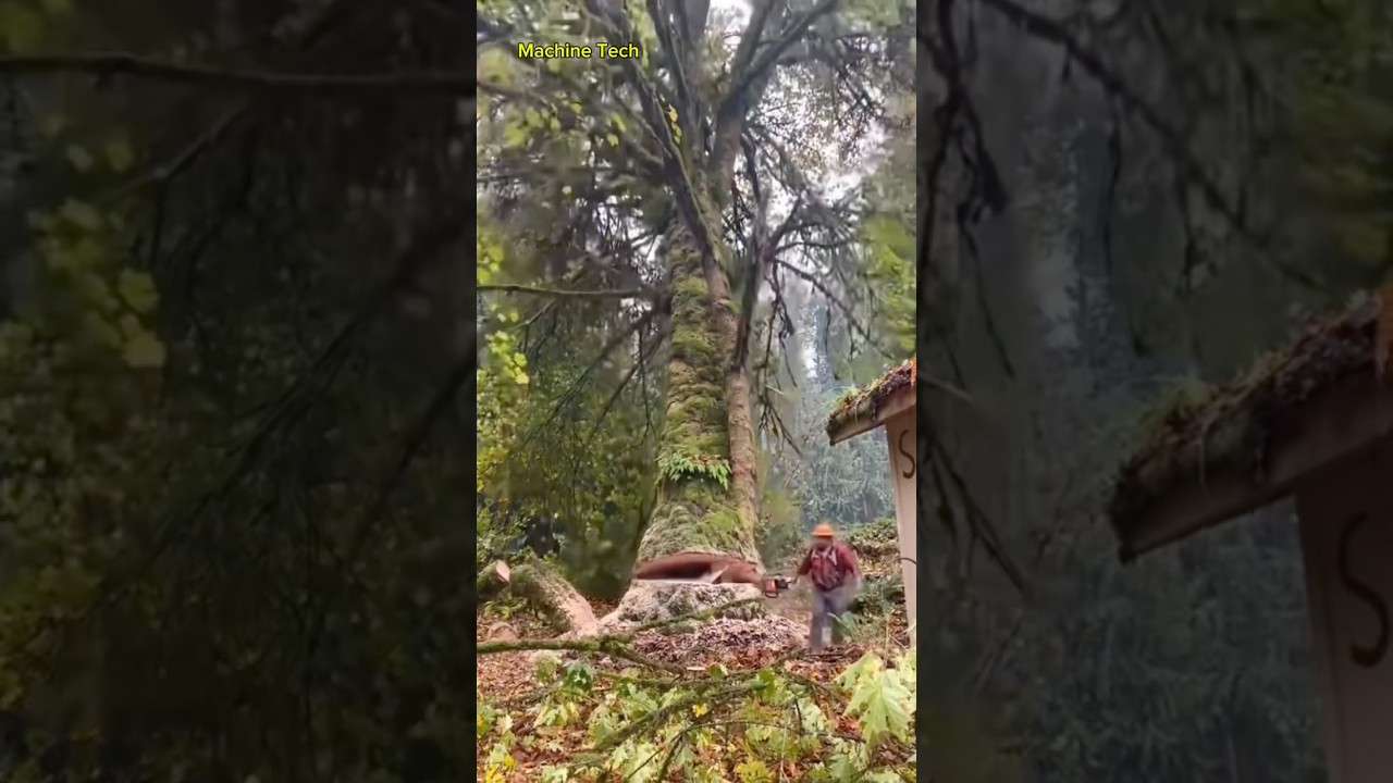 super attractive tree cutting scenes #fellingtrees #woodcutting #chainsaw #forestry #shorts