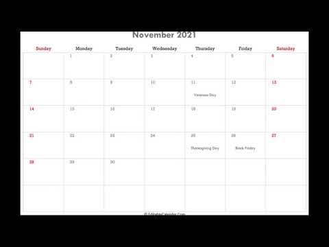 November 2021 Calendar Printable with Holidays