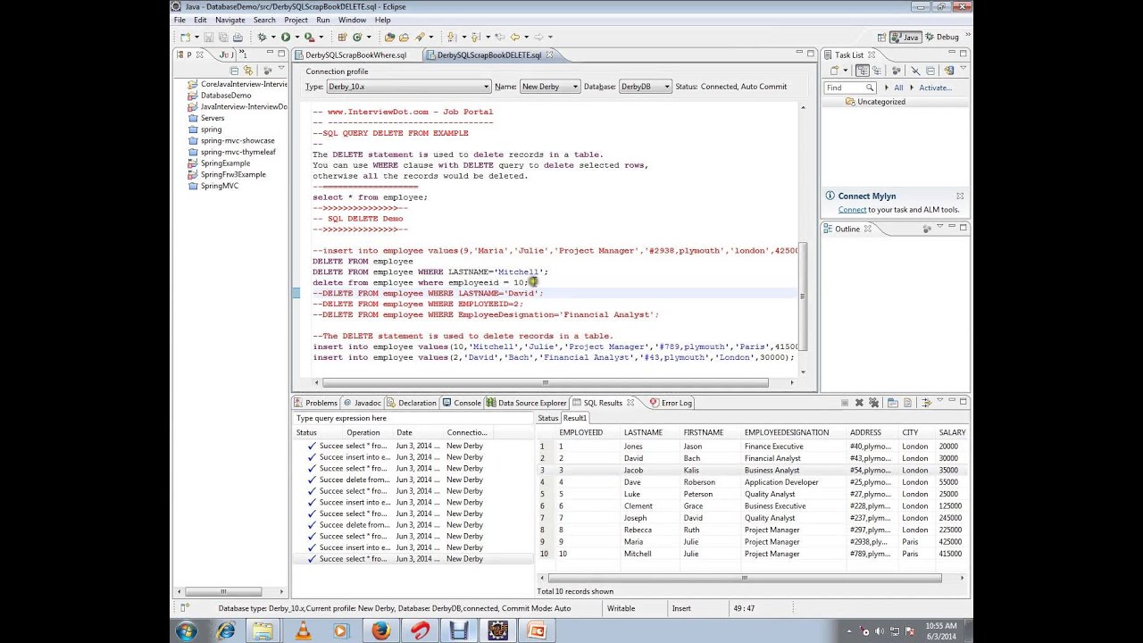 SQL QUERY DELETE DEMO