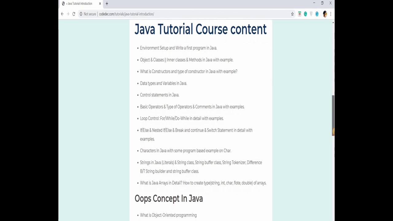 Java Tutorial Introduction || Course content