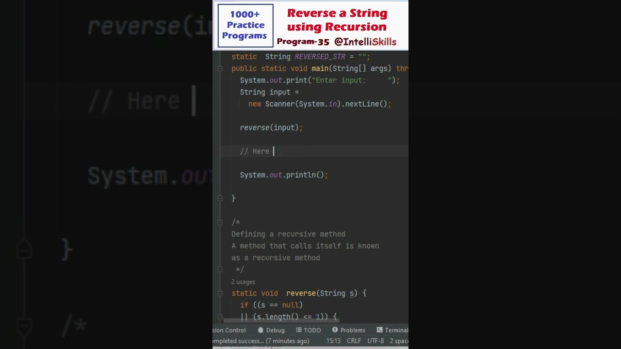 Recursion Program in Java | Reverse a String in Java #Shorts #java #coding #programming