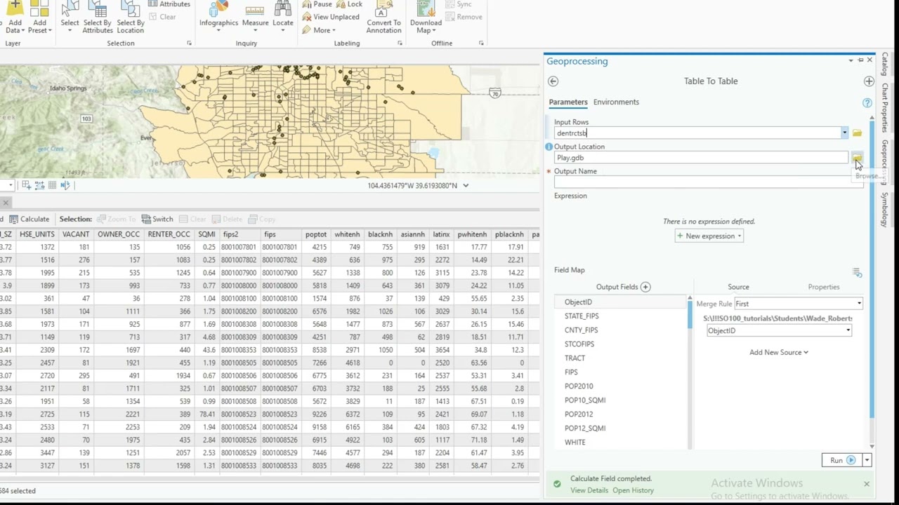 Exporting table of data