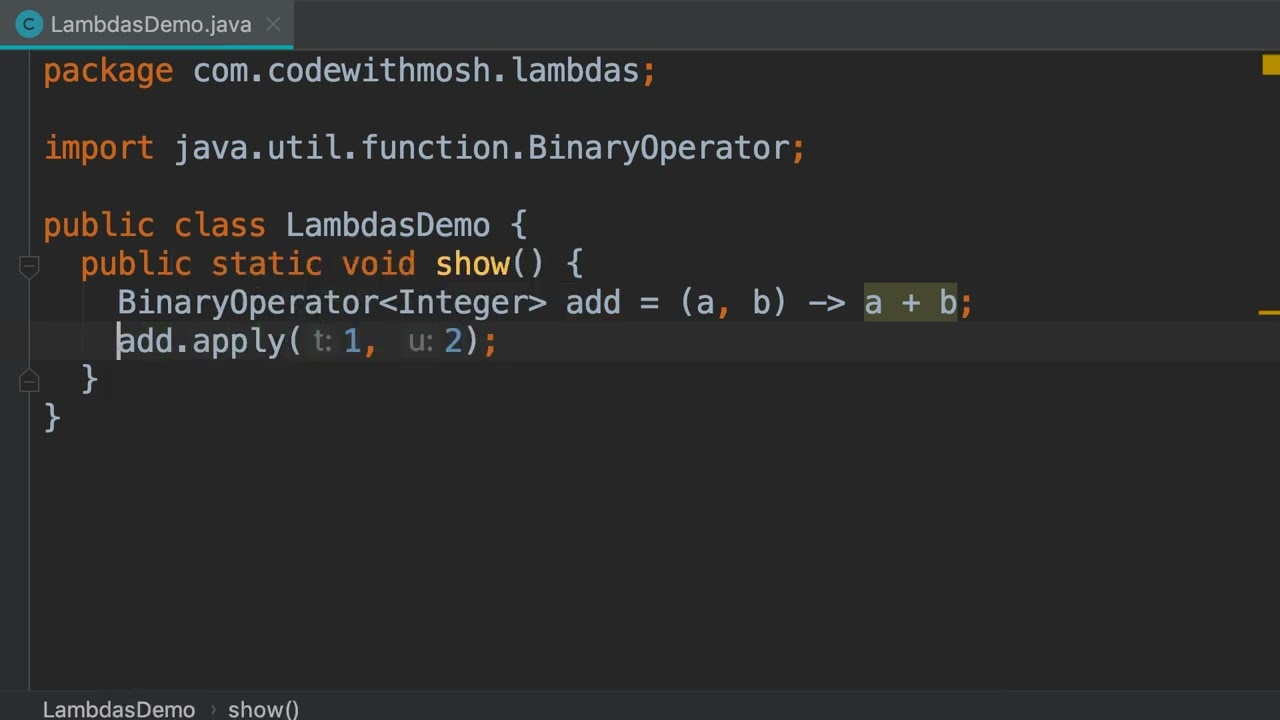 Java #176 - The BinaryOperator Interface [By Mosh Hamedani]