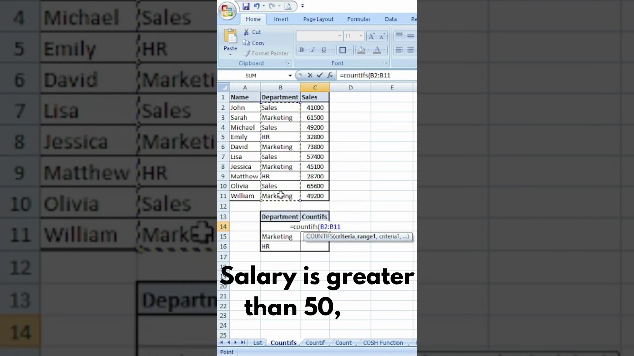 Counting Complex Data with COUNTIFS Function