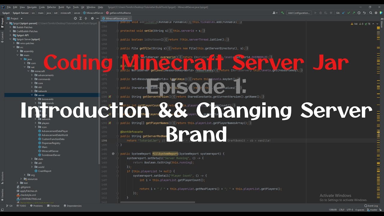 Coding Minecraft Server Jar Ep1: Introduction and Changing server brand