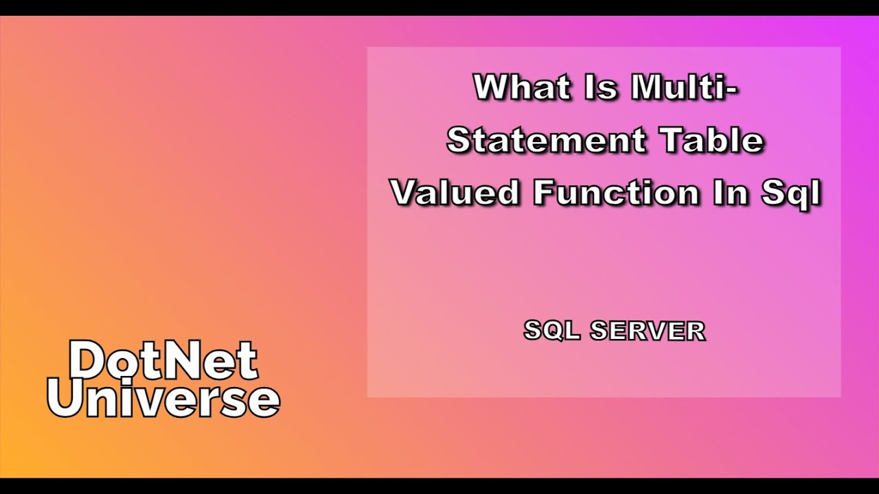 MULTI-STATEMENT TABLE VALUED FUNCTION IN SQL SERVER | DOTNET UNIVERSE