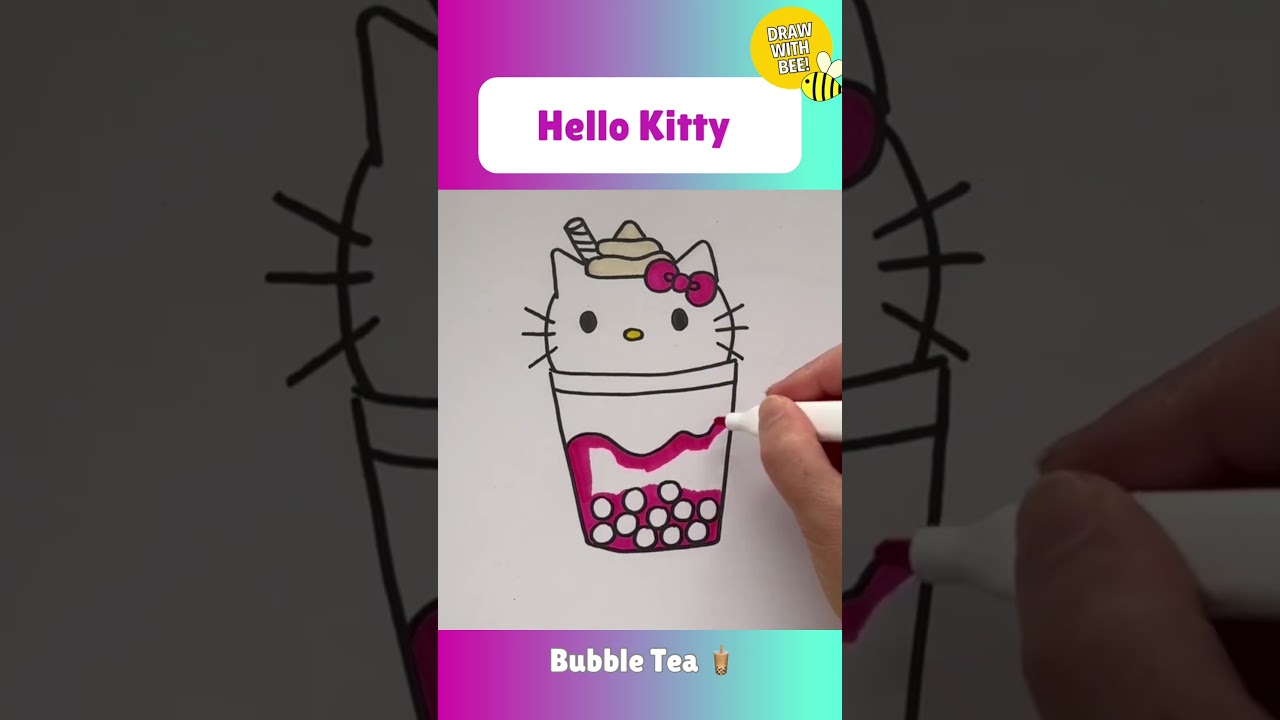 Draw a cute Hello Kitty Bubble Tea🧋 #hellokitty #bubbletea #kawaiidrawing #kidsart #sanrio #bobatea