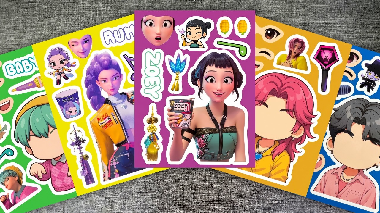 [ASMR] Decorating My KPop Demon Hunters Sticker Book with Huntrix Rumi, Zoey, Mira & Saja Boys