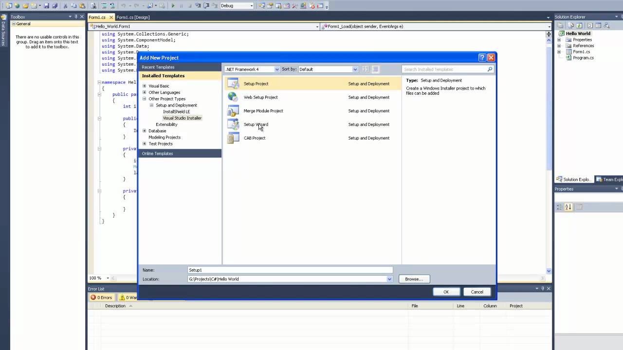 Making a basic installer in Visual Studio 2010
