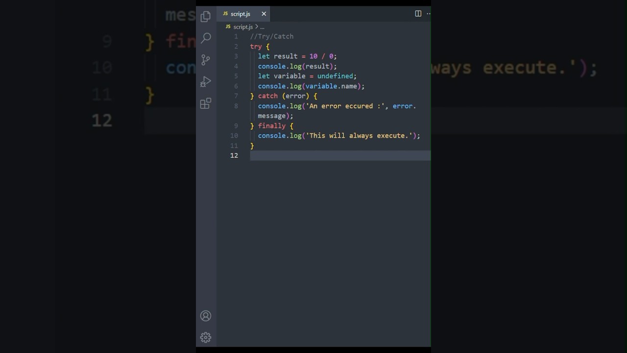 JavaScript Try/Catch Explained | Handling Errors Like a Pro! 🚀 #coding#javascript