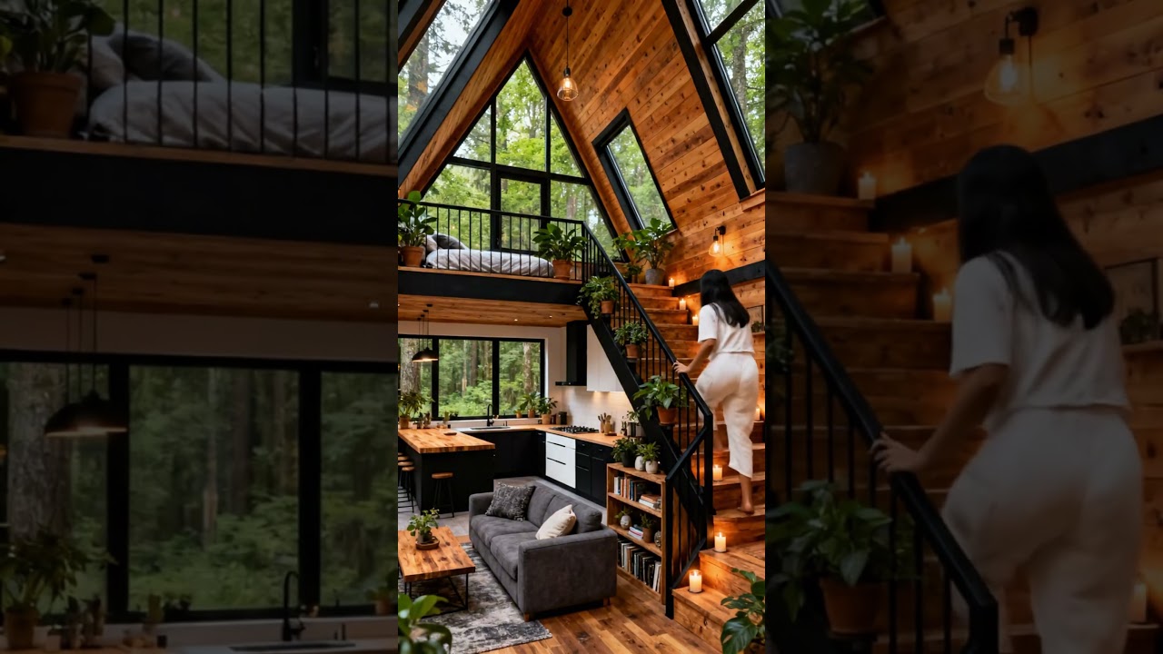 Modern A-Frame Cabin Interior 🪵✨ | Cozy Forest Living | Tiny House