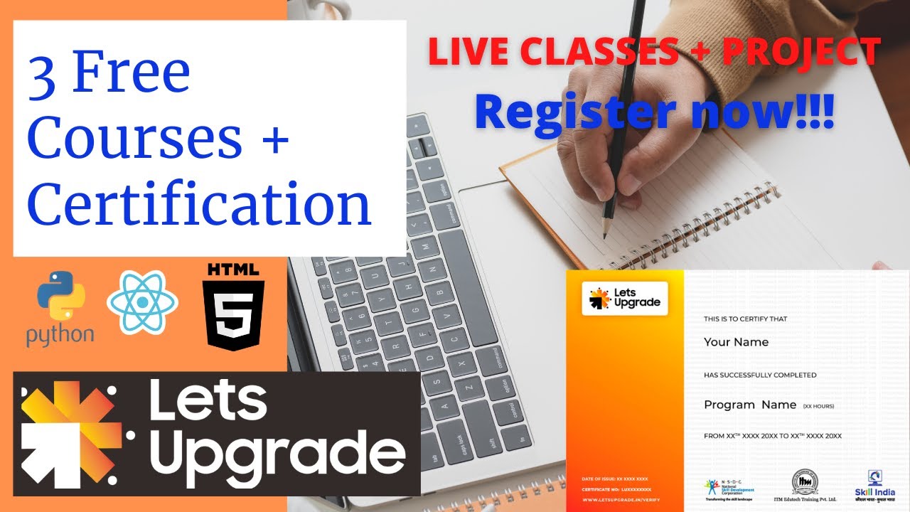 #1 3-Free Courses + Certificate | Python | Html+Css | React Essentials Program | LetsUpgrade + ITM