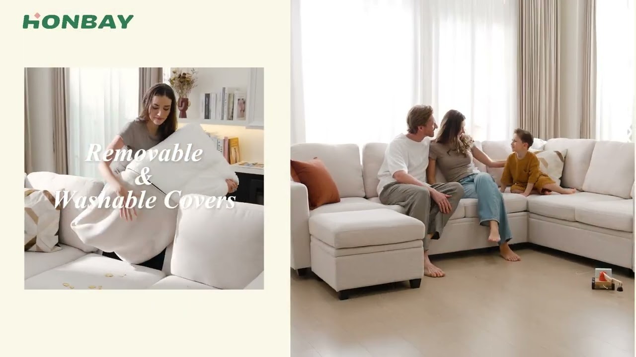 Upgrade your living room with the HONBAY U-Shaped Corduroy Sectional Sleeper Sofa Bed!