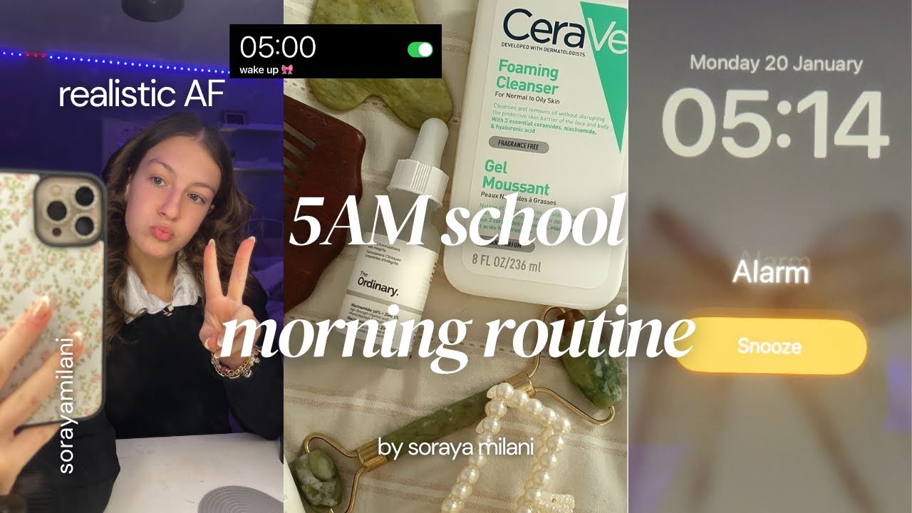 my 5AM SCHOOL MORNING ROUTINE..🌟REALISTIC VERSION (chit chat, grwm,skincare, makeup, year11, more!!)