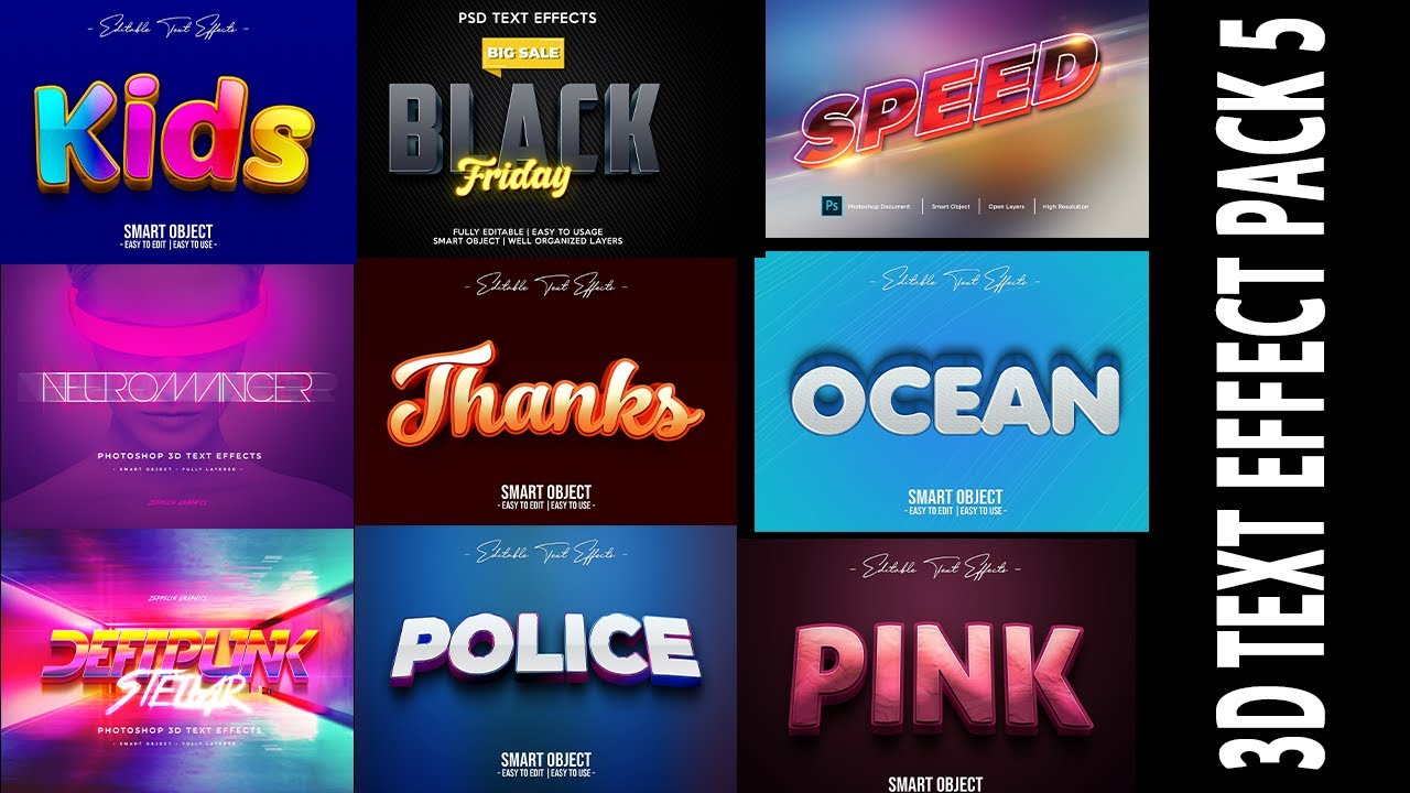 3D Text Effect Pack 5  In PSD Files |English| |Photoshop Tutorial|