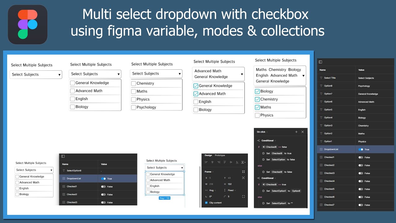 Multi select dropdown using figma variable, modes & collections | multiselect dropdown UI Kit