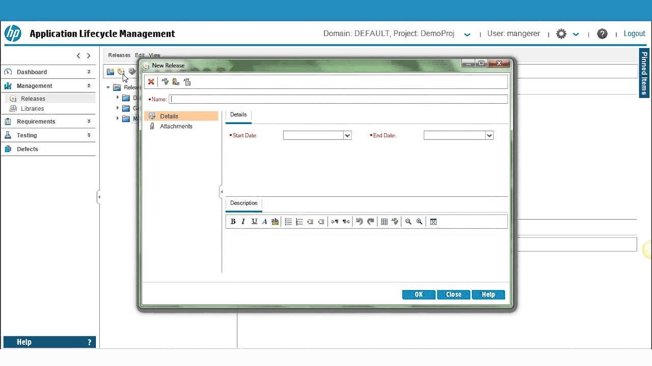HP QC: Creating a New Release