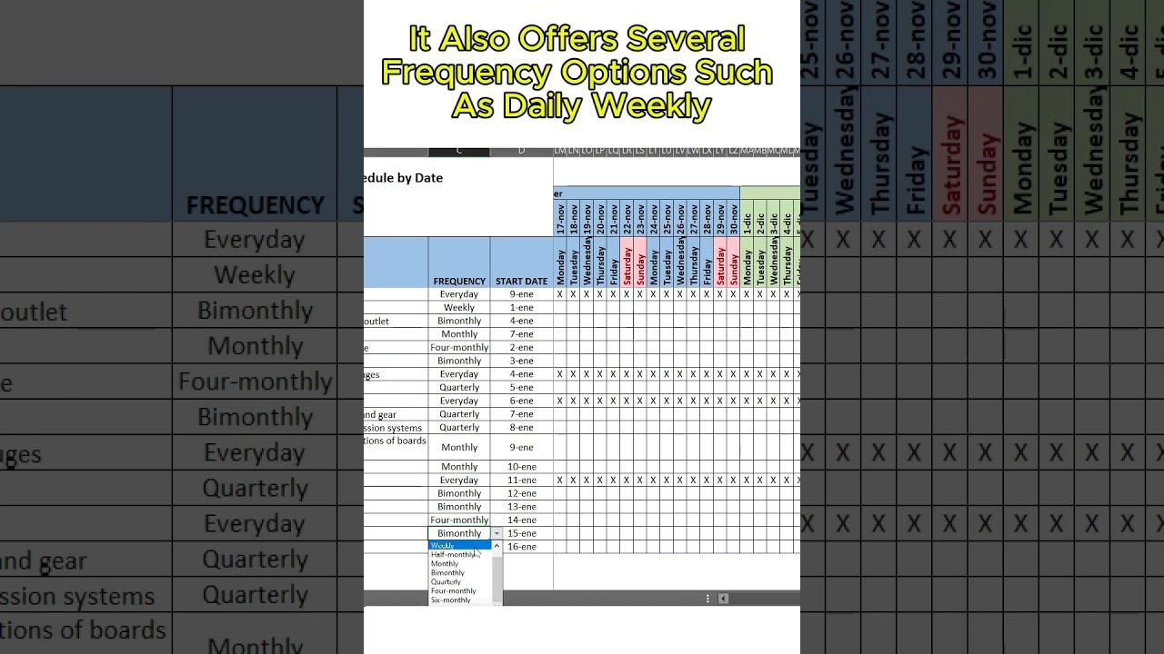 ✅ PREVENTIVE MAINTENANCE SCHEDULE IN EXCEL #shorts #maintenance #maintenancemanagement