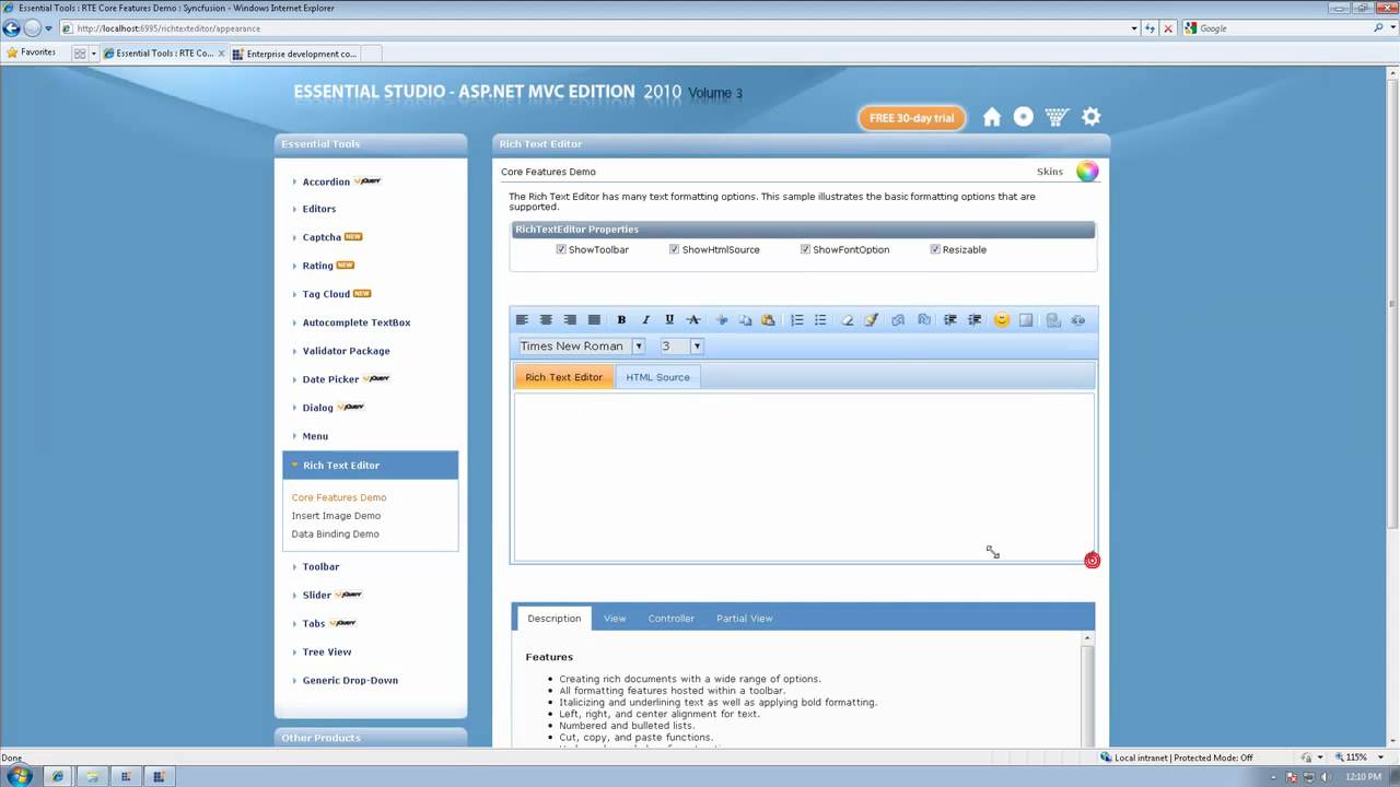 Syncfusion Essential Studio 2010 vol3 - MVC edition