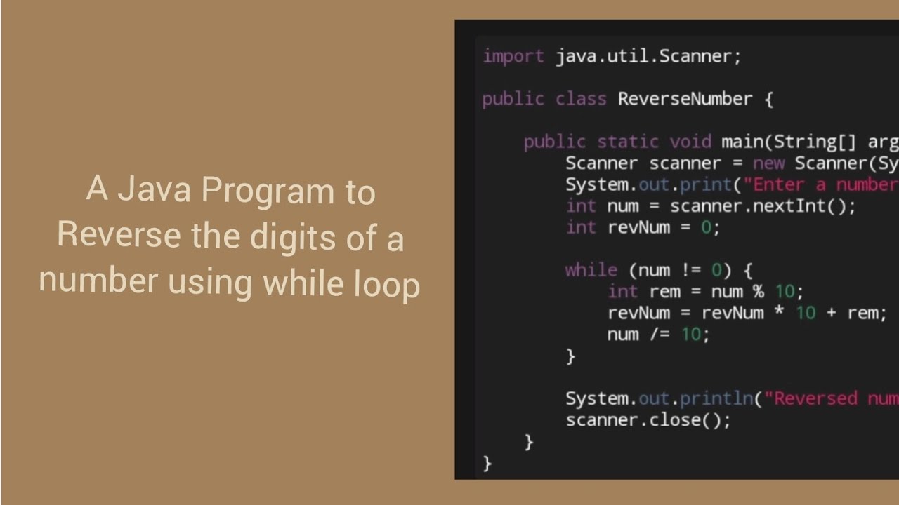 A Java Program to reverse the digits of a number using while loop #java #program #oop #viral