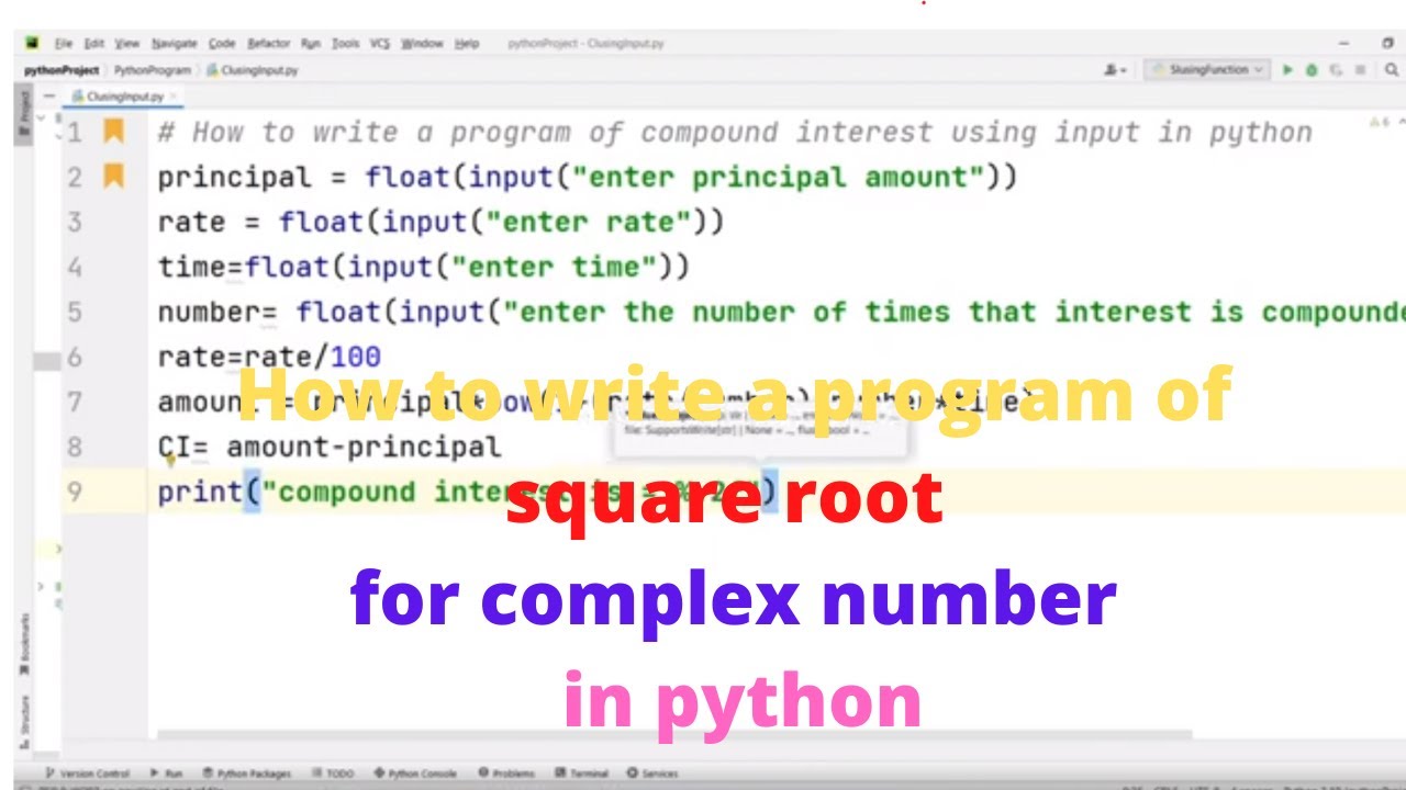 How to write a program of square root for complex number in python