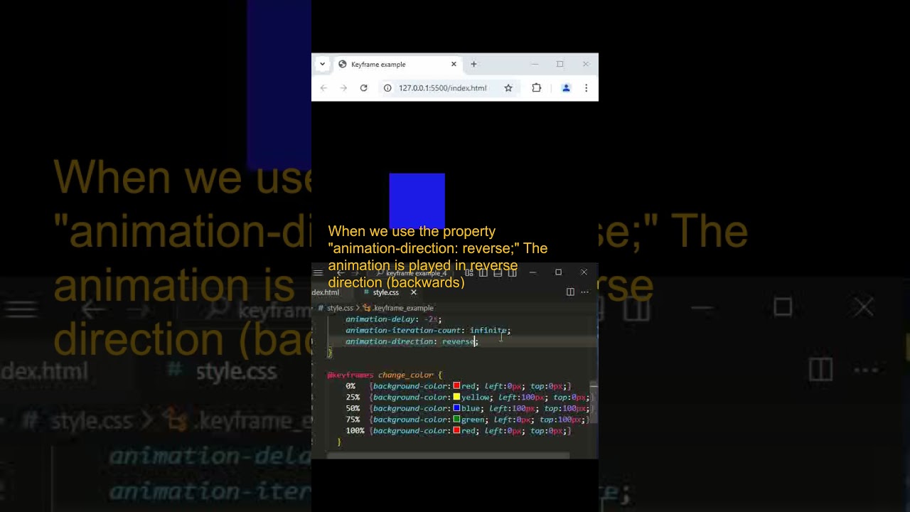 CSS Animation Tutorial: Keyframe Animation example-4 || animation-direction property