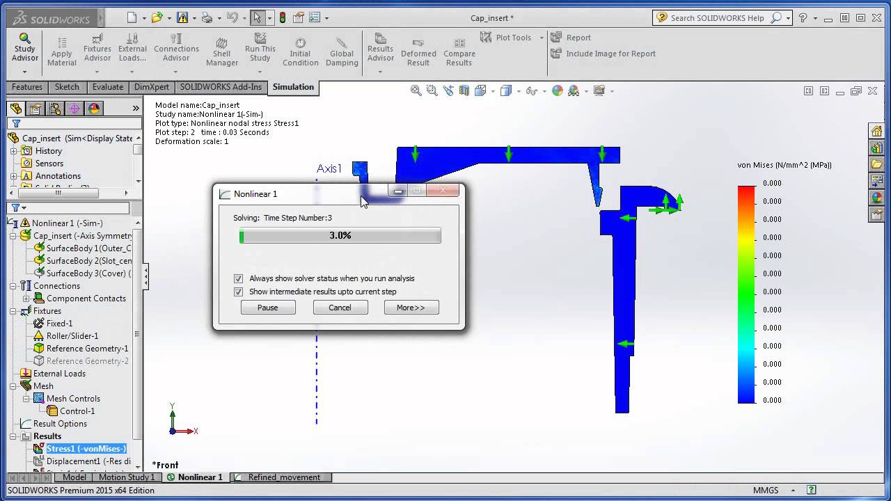 SOLIDWORKS SIMULATION 2015:  Incremental Nonlinear Simulation Results