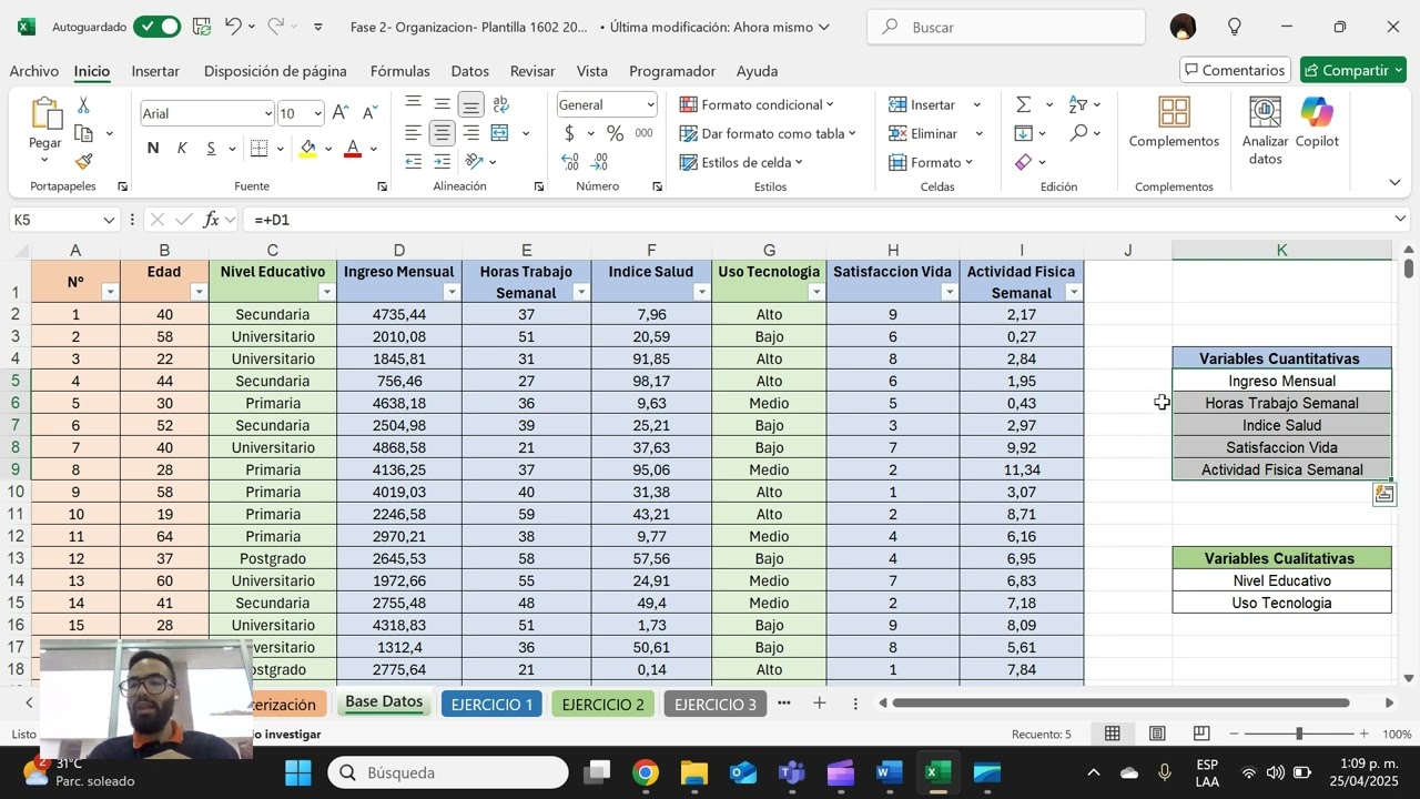 ¿Cómo elegir las variables en la actividad Fase 2: Organización? - Estadística y Probabilidad