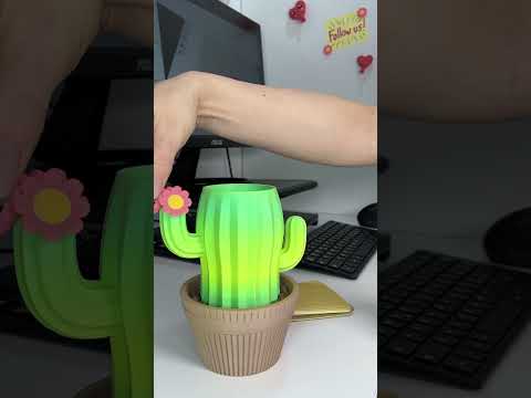Cactus Desk Organizer 🌵 , Desk, Magnetic Flowers (Optional)・ STL File ...