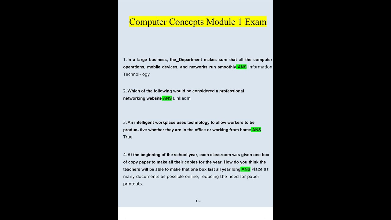 Computer Concepts Module 1 Exam 2023 Questions and Answers  Verified Answers