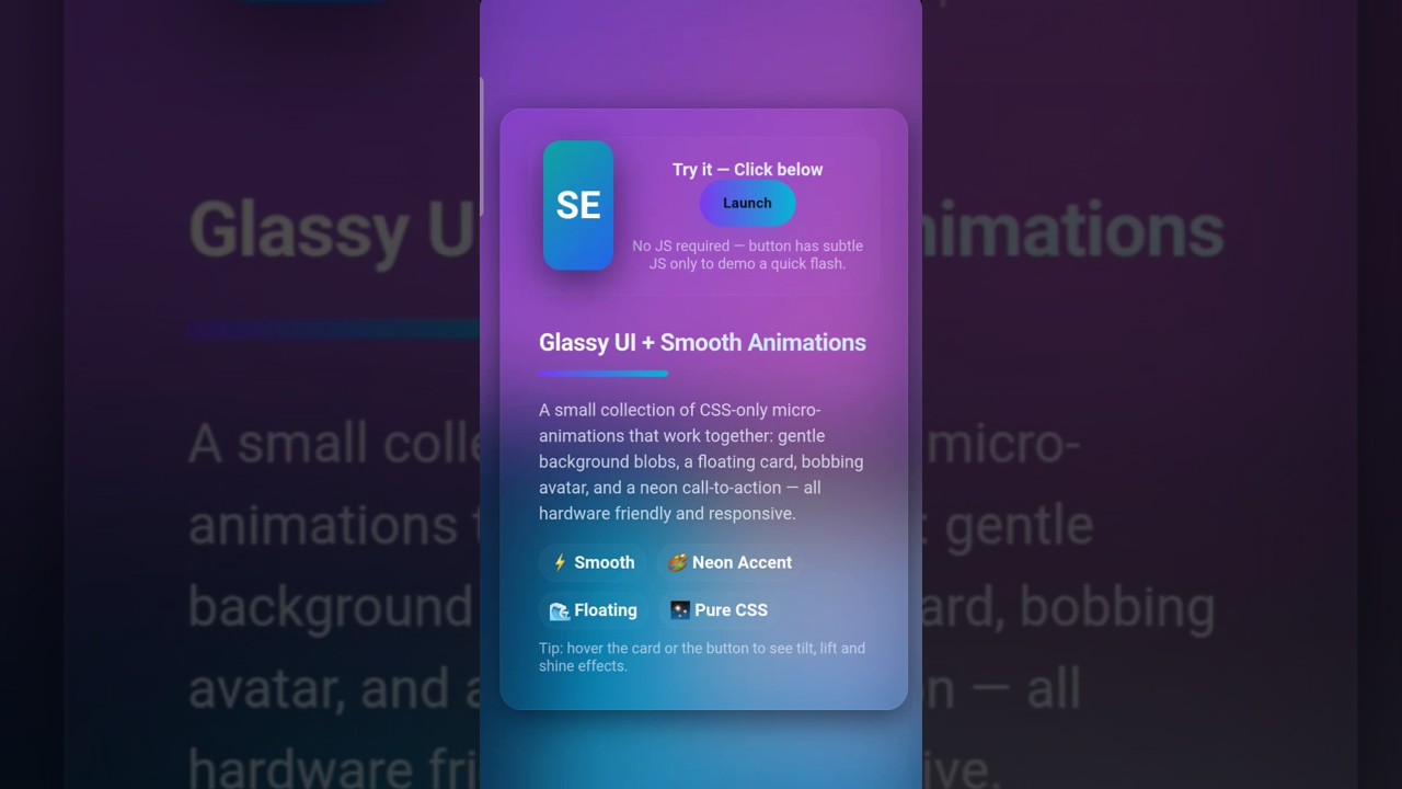 Glassy CSS UI with smooth neon animation. Pure CSS magic for modern websites. #TECHYDEV #WebDev #CSS
