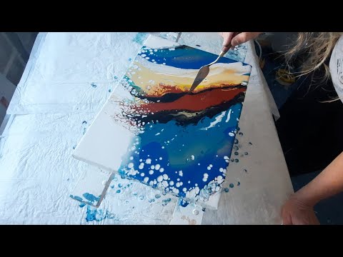 Dance of PEARLS & CELLS !! Sunset and ocean colors I Intuitve Fluid Art #artwork #acrylicpainting