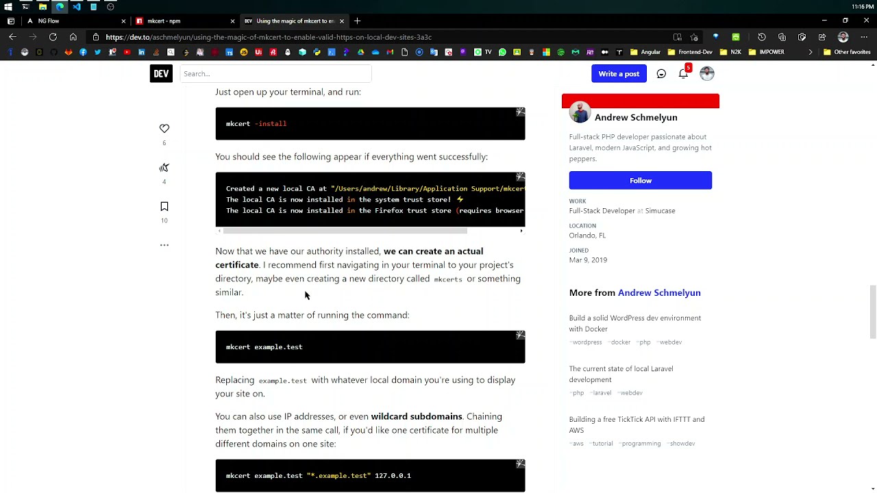 Secure localhost ( Angular , React or NodeJS ) by mkcert