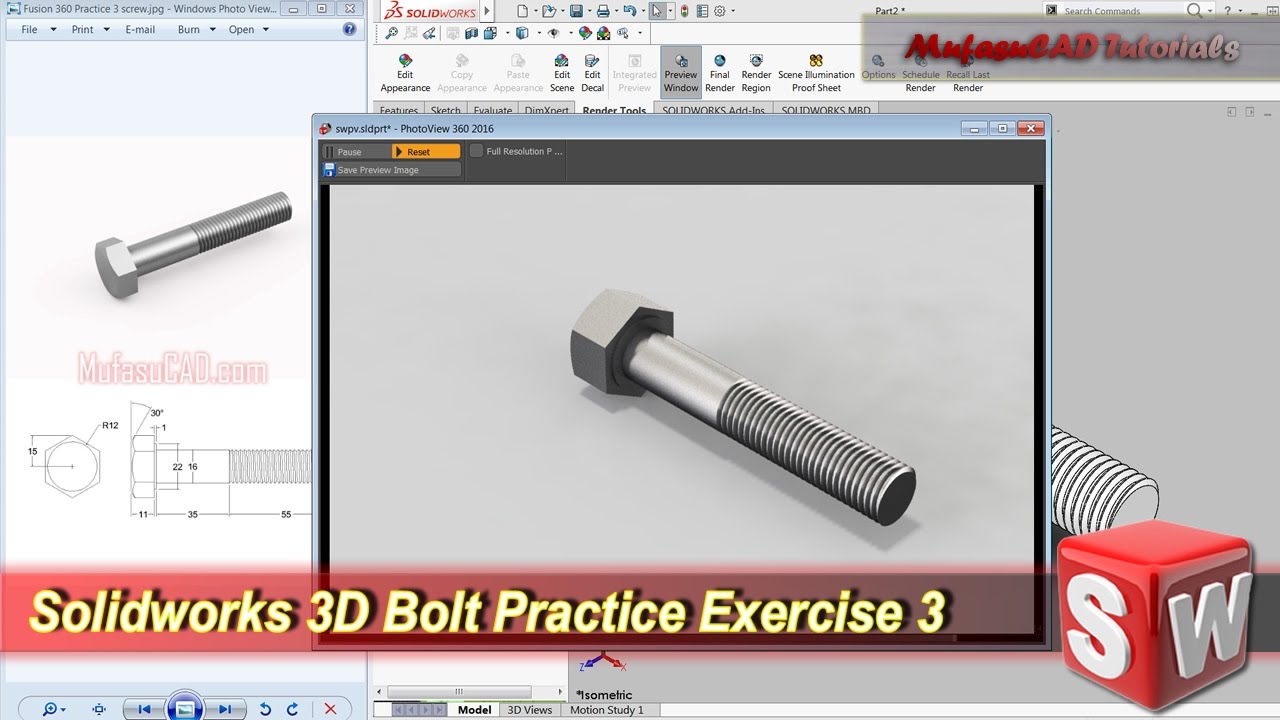 Solidworks 3D Modeling Bolt Tutorial Exercise 3