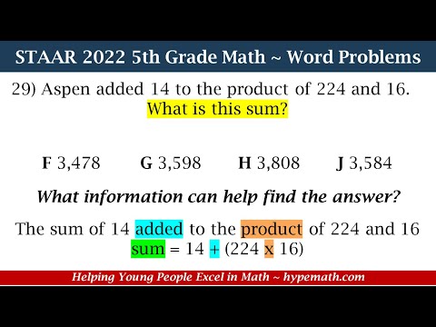 2022 STAAR Math ~ 5th Grade (Word Problems) Part 3