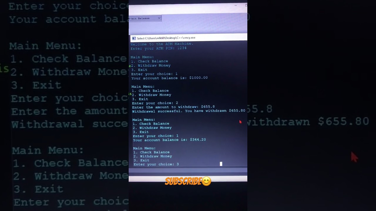 atm withdraw IDE dev c++ #cppprogramming