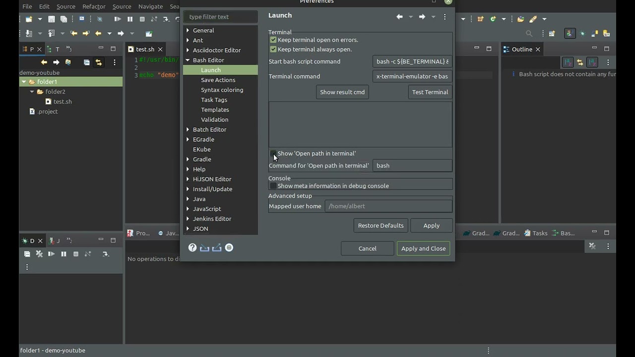 bash editor eclipse plugin feature open path in terminal