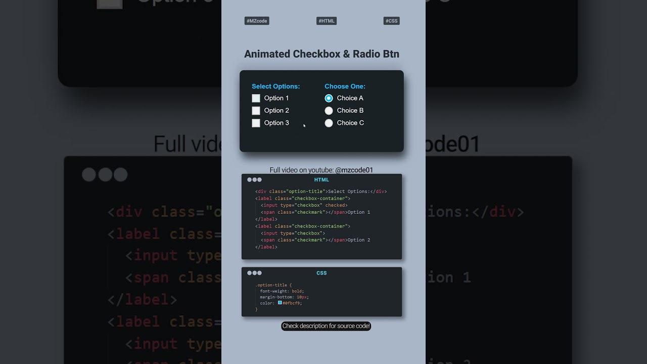 Animated Checkbox & Radio Button CSS Tutorial | Cool Hover Effects 🎨 (Step-by-Step) #cssanimation
