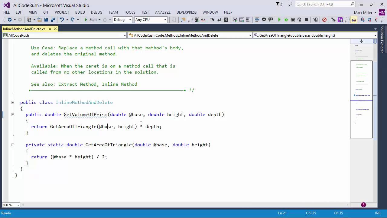 DevExpress CodeRush: Inline Method and Delete
