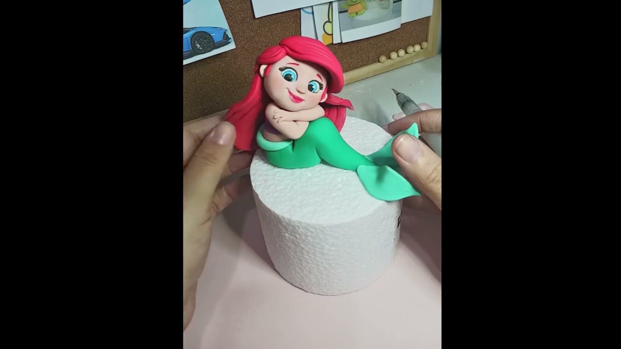 How to make baby Ariel Little Mermaid fondant character cake topper  tutorial