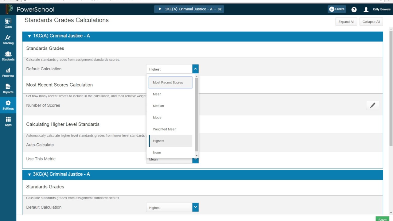 Standards Grade Calculations - Setup
