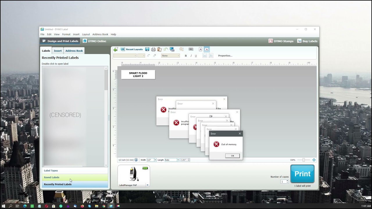 DYMO Label Software Repeating Errors