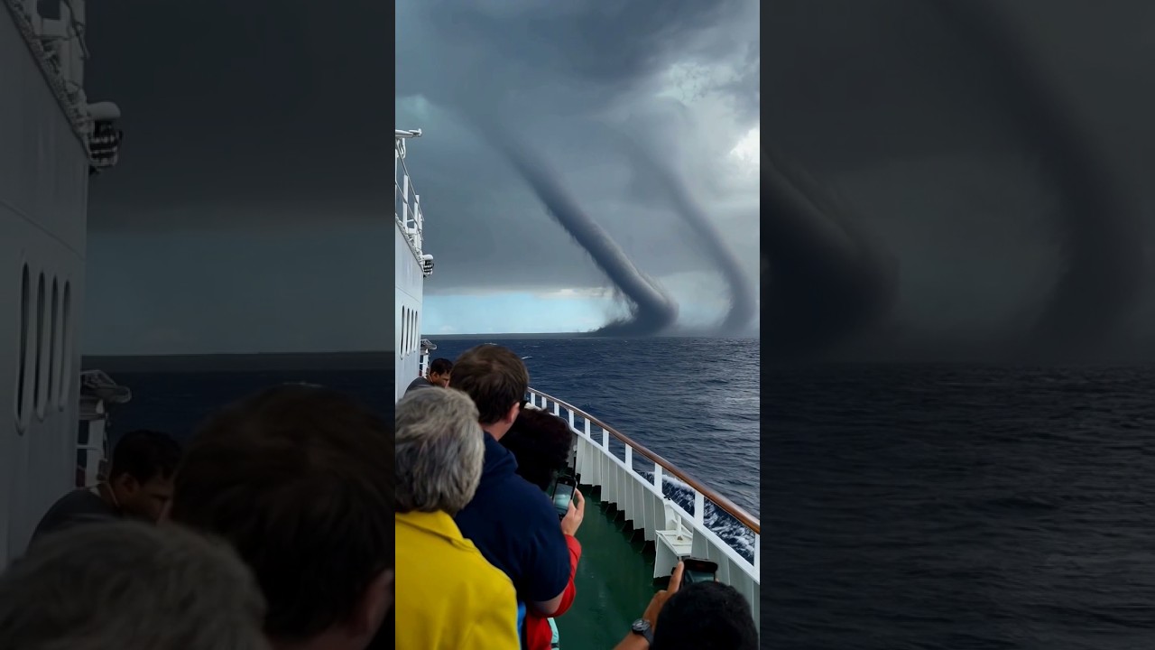 waterspout tornado in thunderstorm 😱caught in camera #storm​ #hurricane​ #ship​ #northsea #trending