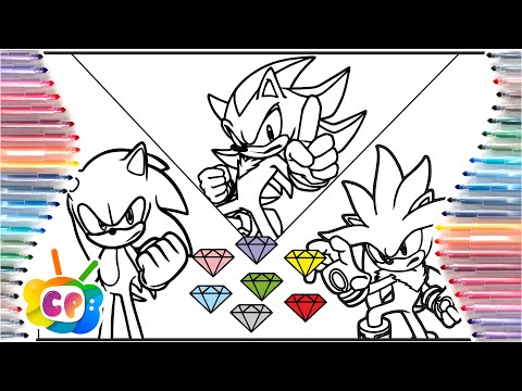 Sonic and Shadow in Space / Sonic, Shadow and Silver coloring pages / Sonic 7 chaos emeralds