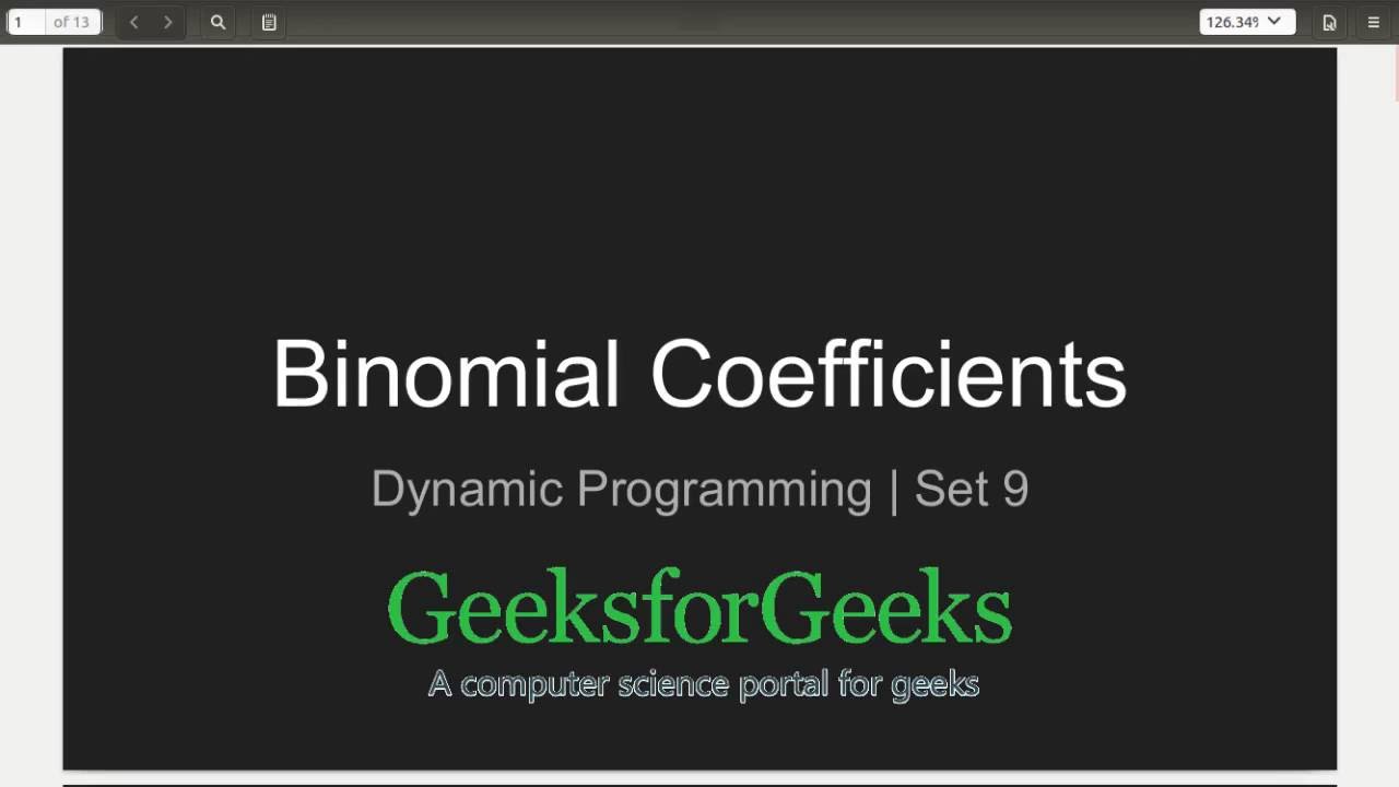 Dynamic Programming | Set 9 (Binomial Coefficient) | GeeksforGeeks