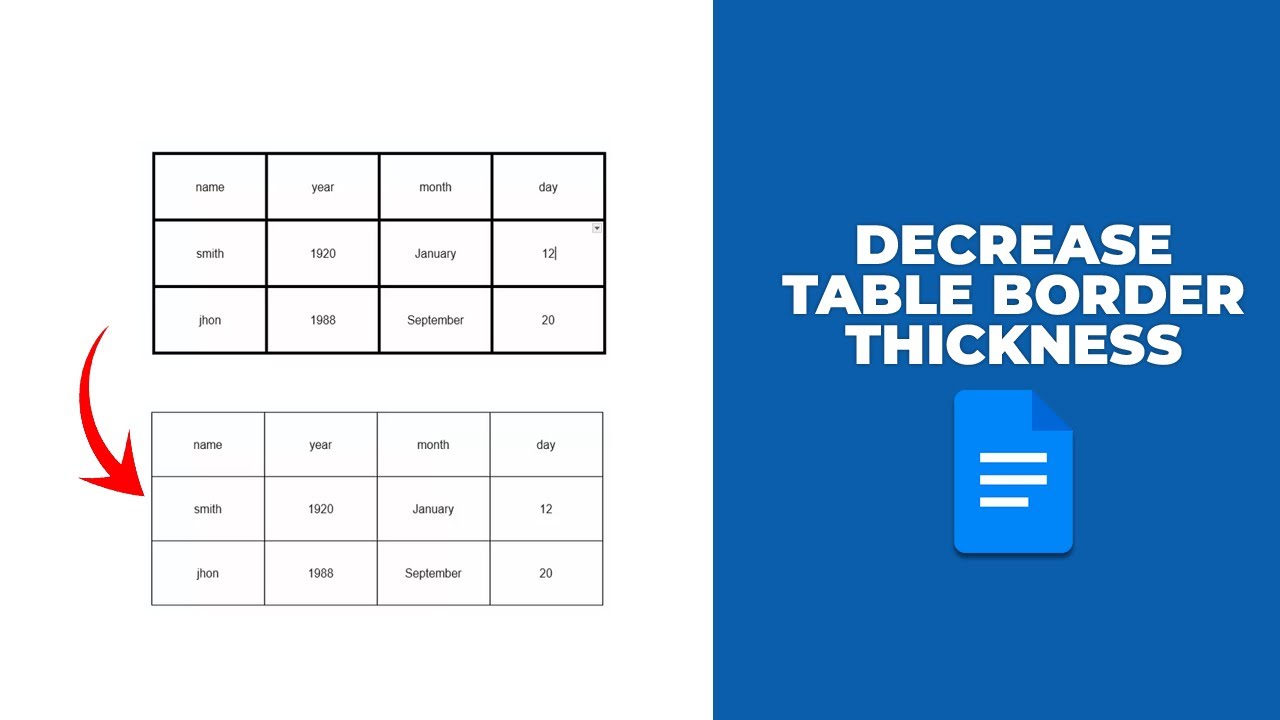 How to decrease table border thickness in Google docs