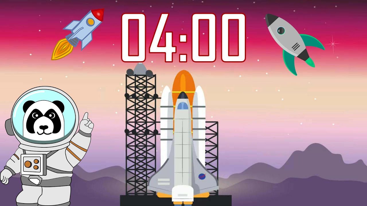 4 Minute 🚀 Space Shuttle Rocket Countdown Timer with Blastoff! 👨‍🚀👩‍🚀